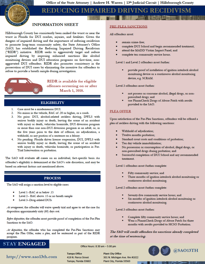 RIDR - DUI Diversion in Hillsborough County, FL - Sammis Law Firm